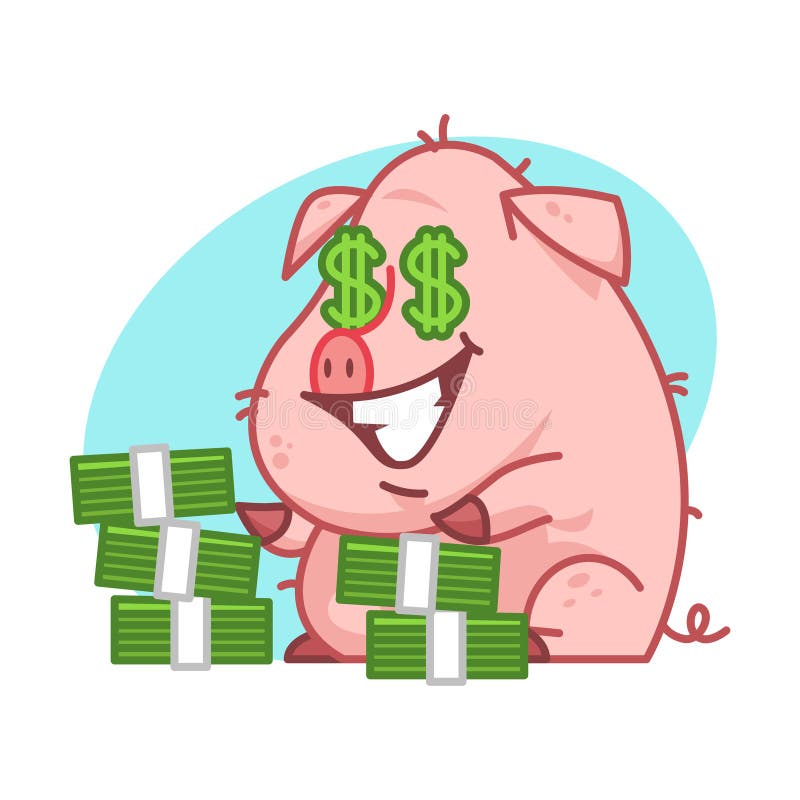 Pig Character and Lot of Money Stock Vector - Illustration of character ...