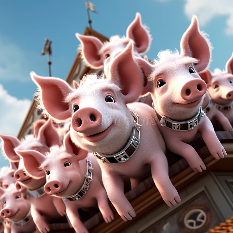 Pig in the clouds. stock illustration. Illustration of character ...