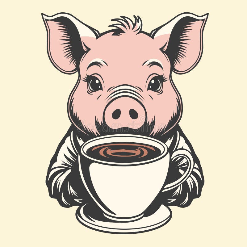 Pig and a Coffee stock vector. Illustration of parody - 315671599