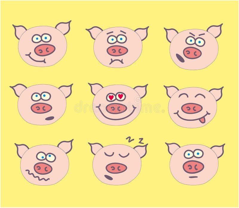 Pig cute emoticon set stock vector. Illustration of cheerful - 71577942