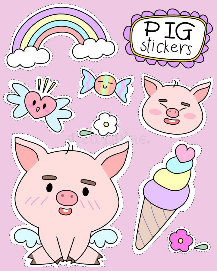 Pig cute set for sticker stock vector. Illustration of logo - 253918090