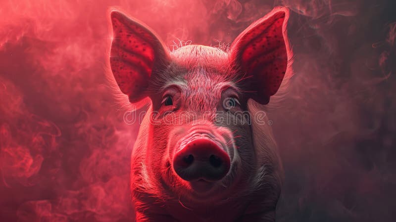 Pig in Dramatic Lighting with Smoky Background Stock Photo - Image of ...