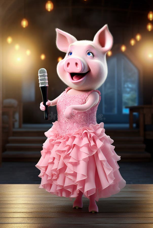 A Pig in a Dress Screams or Sings into a Microphone Stock Photo ...