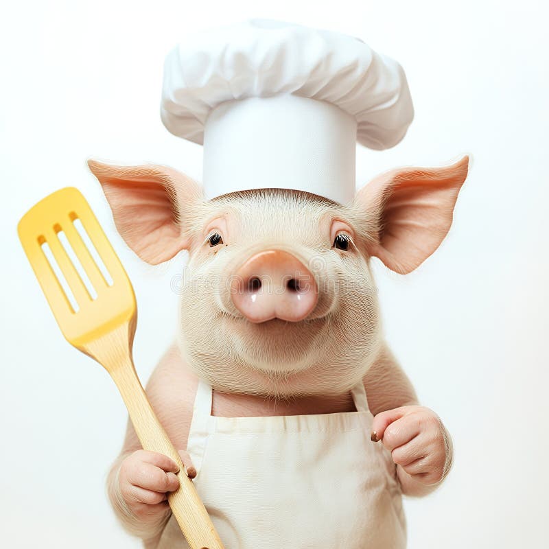 A Pig Dressed As a Chef with a Spatula Ready To Cook Stock Illustration ...