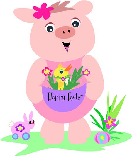 Pig with Easter Basket, Duck, and Rabbit Stock Vector - Illustration of ...