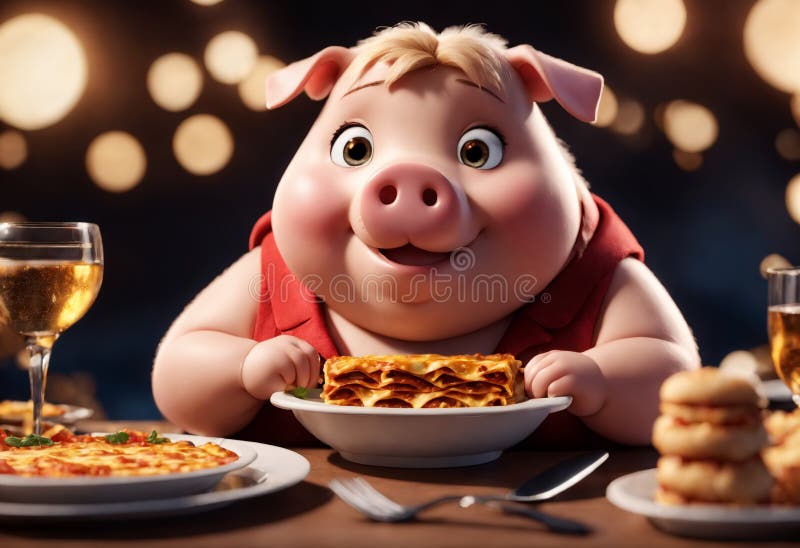 Pig Eating Pie. Generative AI Stock Illustration - Illustration of ...