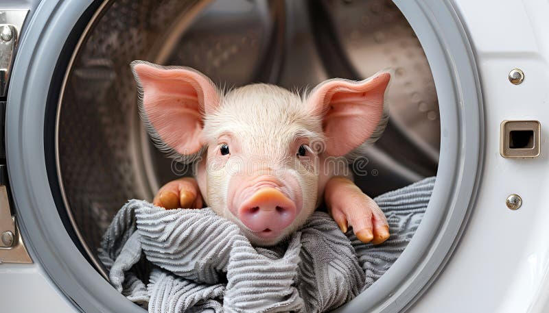 Pig Emerging from a Washing Machine Stock Illustration - Illustration ...