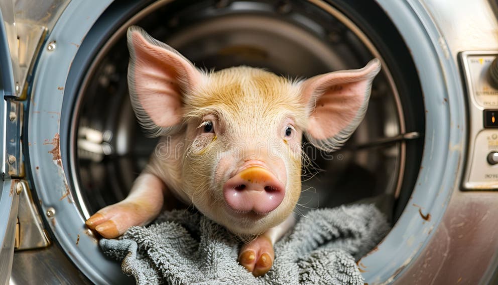 Pig Emerging from a Washing Machine Stock Illustration - Illustration ...