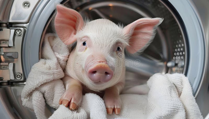 Pig Emerging from a Washing Machine Stock Illustration - Illustration ...