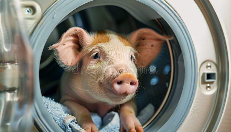 Pig Emerging from a Washing Machine Stock Illustration - Illustration ...