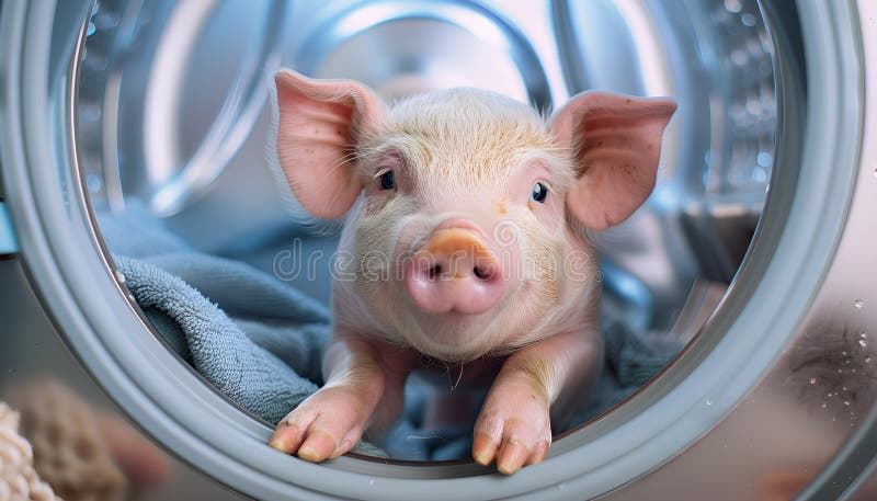 Pig Emerging from a Washing Machine Stock Illustration - Illustration ...