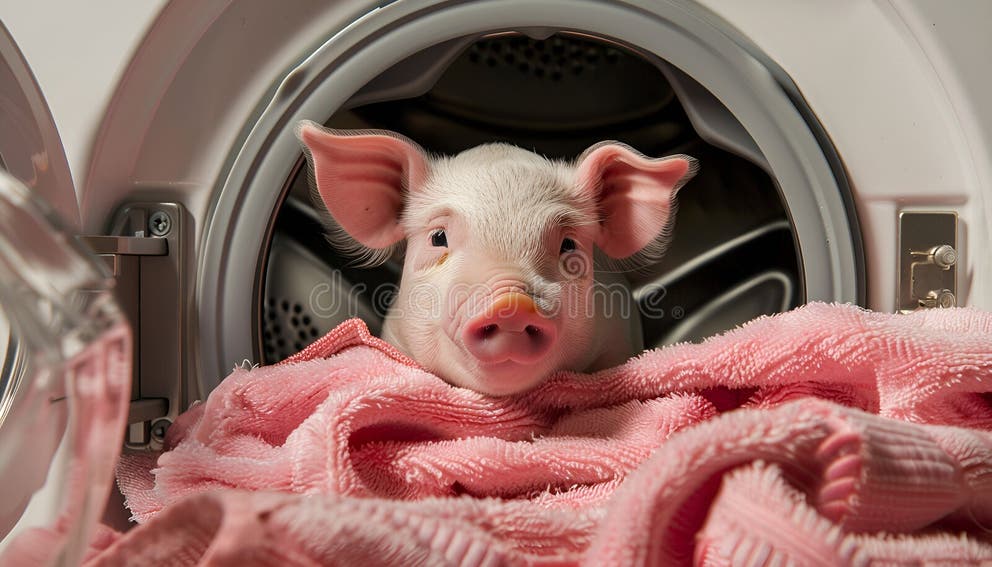 Pig Emerging from a Washing Machine Stock Illustration - Illustration ...