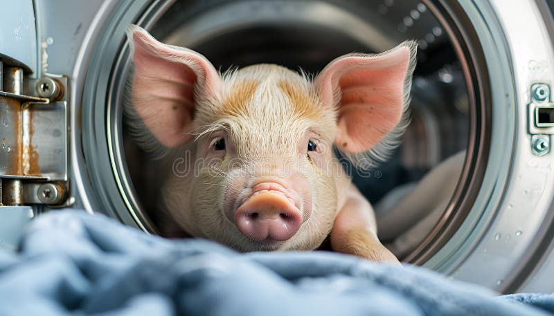 Pig Emerging from a Washing Machine Stock Illustration - Illustration ...