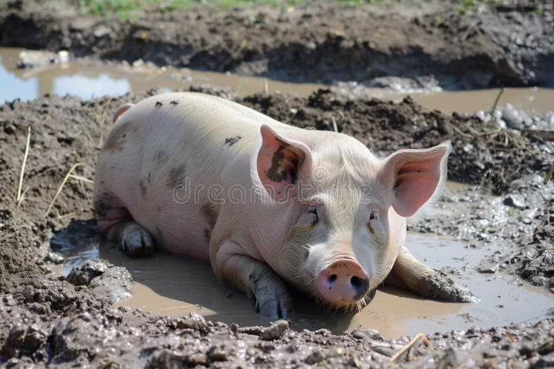 Pig Enjoying a Sunny Day in Mud Pool Stock Image - Image of generated ...