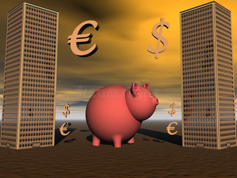 Pig and euro and dollar stock illustration. Illustration of loan - 27571859