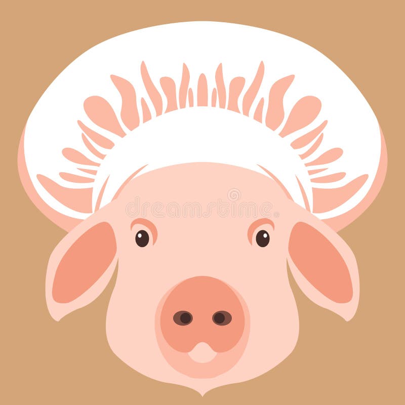 Pig Face in Cook`s Cap Vector Illustration Flat Style Front Stock ...