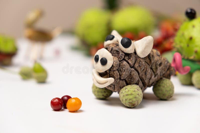 Pig Figurine Made of Cone and Plasticine, Children S Crafts. Stock ...