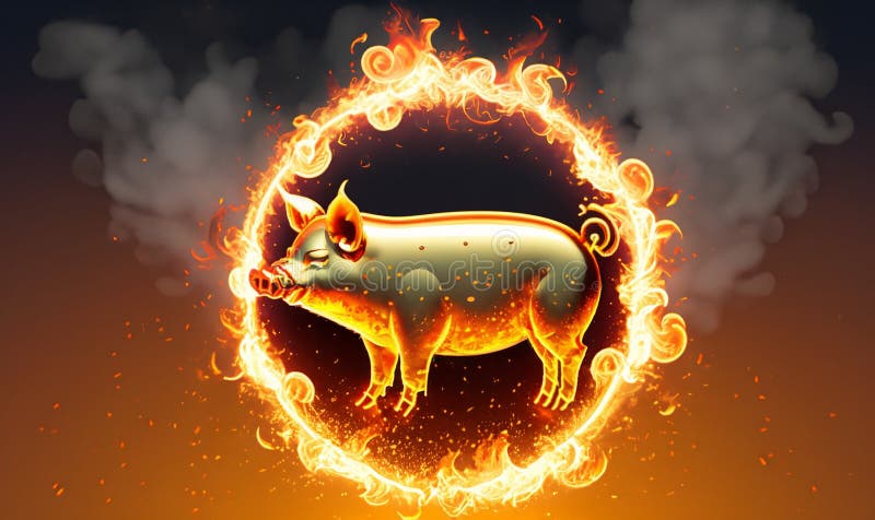Pig in fire stock illustration. Illustration of screenshot - 293563489