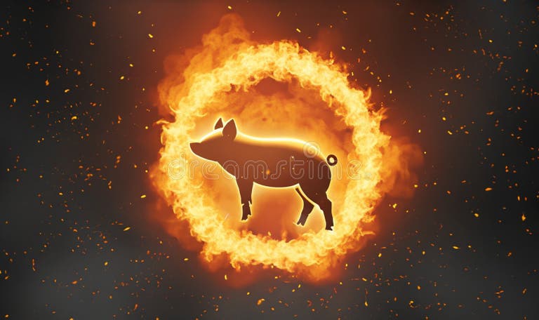 Pig in fire stock illustration. Illustration of cartoon - 293563444