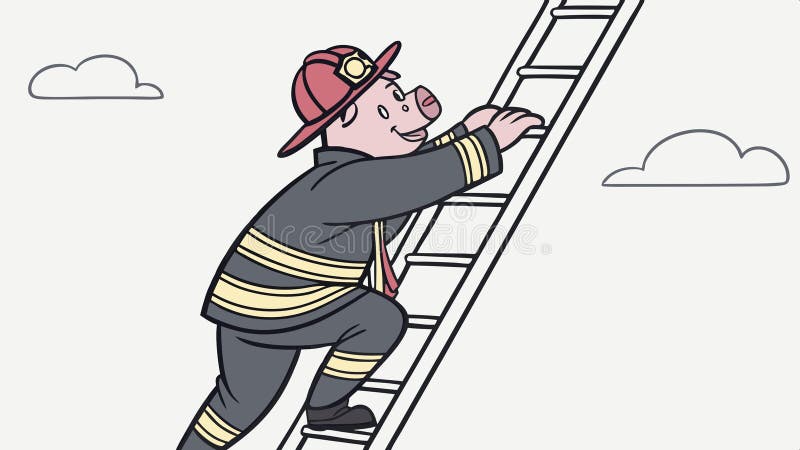 Pig Firefighter Climbing Ladder with Axe for Rescue Vector Design ...