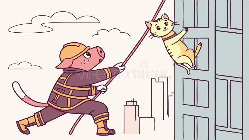 Pig Firefighter Rescuing Cat from Tree Vector Design Generative AI ...
