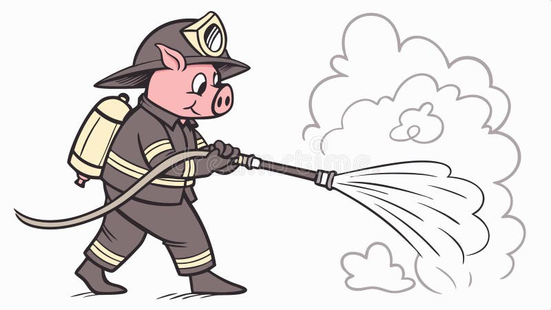 Pig Firefighter Spraying Water Forcefully from Hose Vector Design ...