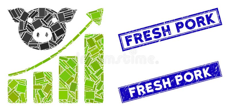 Pig Growing Chart Mosaic and Scratched Rectangle Fresh Pork Watermarks ...