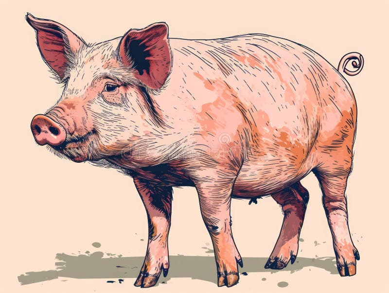 Pig. Hand Drawn Vector Illustration of a Pig. Farm Animal Stock ...