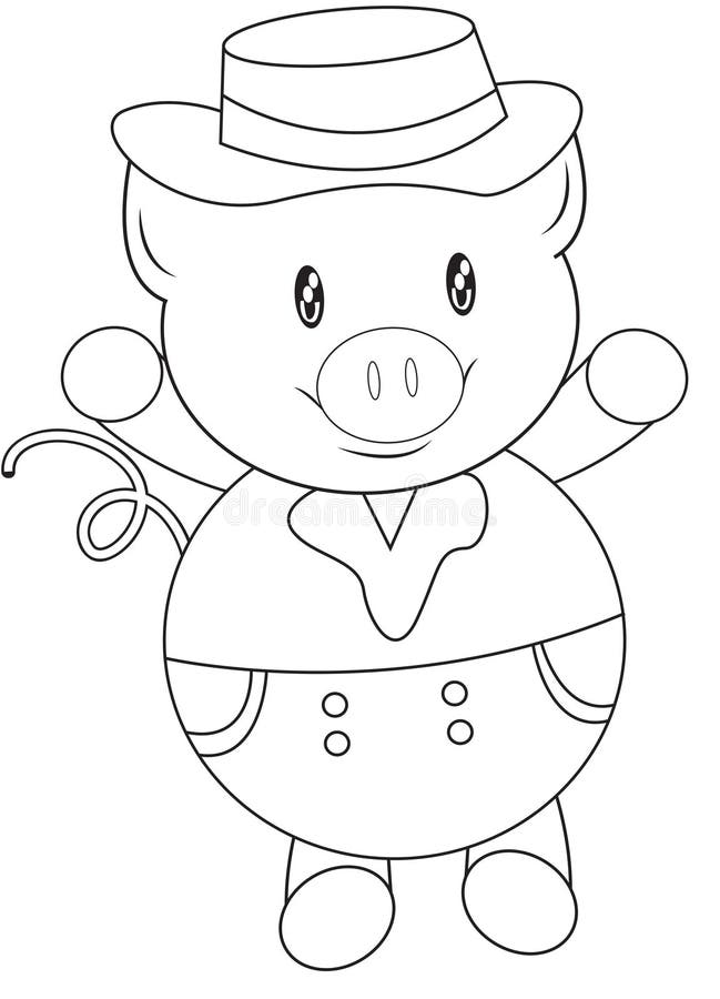Pig with a Hat Coloring Page Stock Illustration - Illustration of black ...