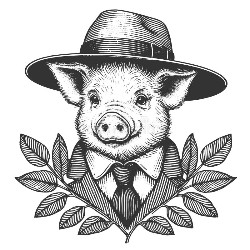 Pig in Hat Engraving Vector Illustration Stock Illustration ...