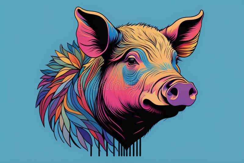 Pig Head. Colorful Vector Illustration. Isolated on a Solid Color ...