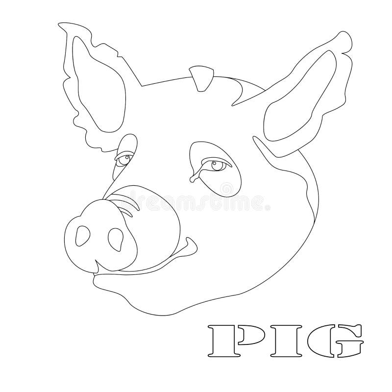 Pig Head Coloring Vector Illustration Line Drawing Profile Stock Vector ...