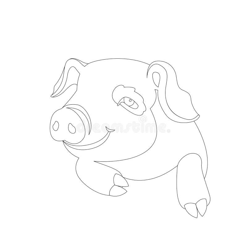 Pig Coloring Vector Illustration Line Drawing Front Stock Vector ...