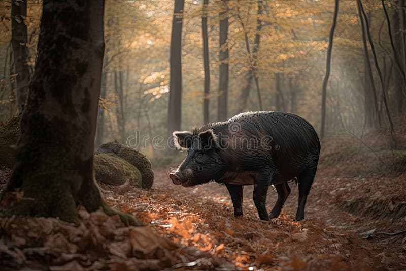 Pig Hunting for Truffles in the Forest, Truffle Hog Stock Illustration ...