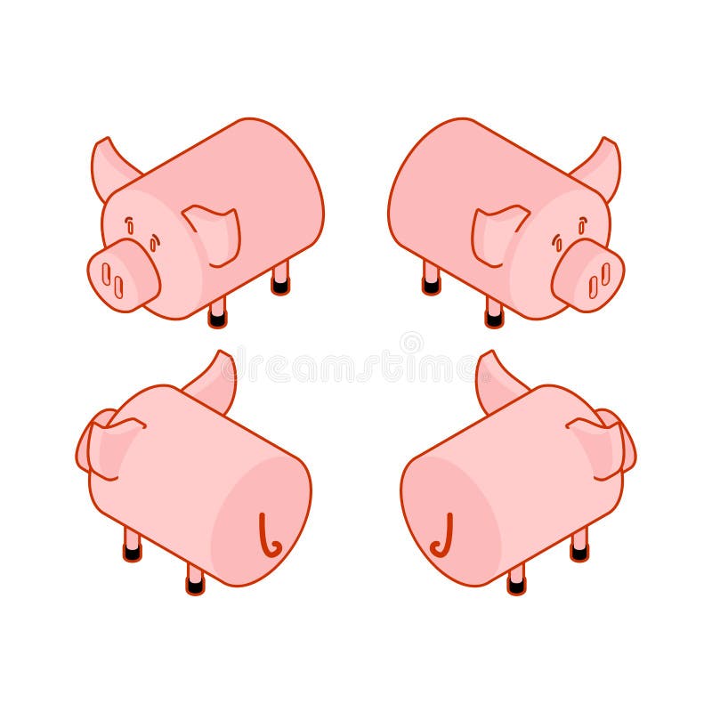 Pig Isometric Style Set. Piggy Isometry Farm Animal. Vector ... Pig Isometric Style Set. Piggy Isometry Farm Animal. Vector ...