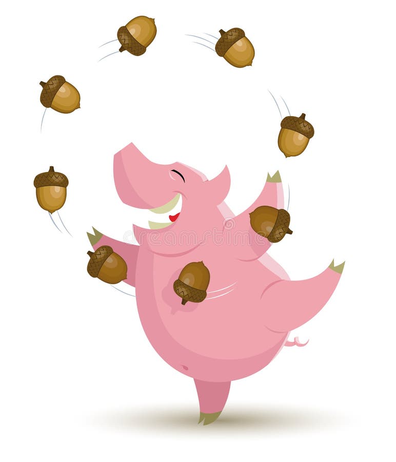 Pig is juggling acorns stock illustration. Illustration of gladness ...