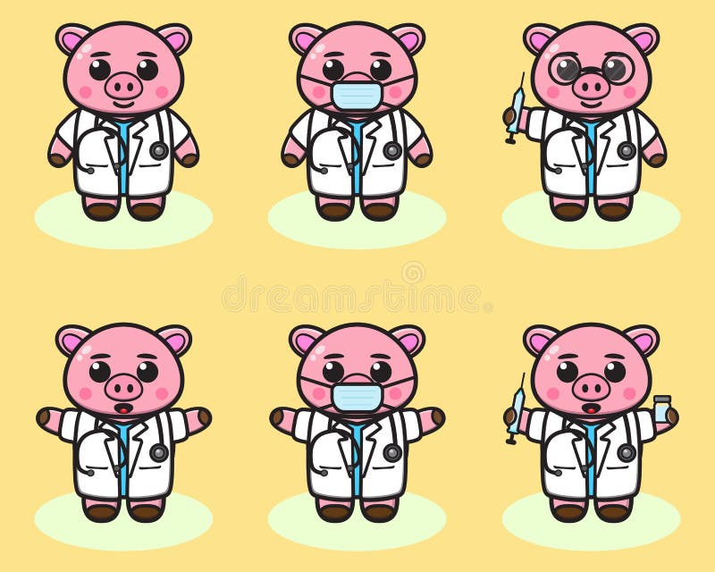 Vector Illustration of Cute Pig Doctor. Stock Vector - Illustration of ...