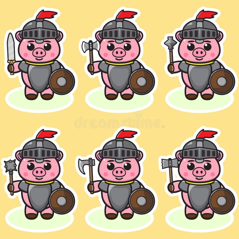 Vector Illustration of Cute Pig Knight Set Stock Vector - Illustration ...