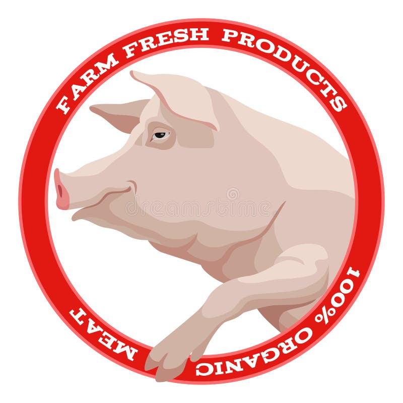 Pig label, red stock vector. Illustration of label, pork - 44756422