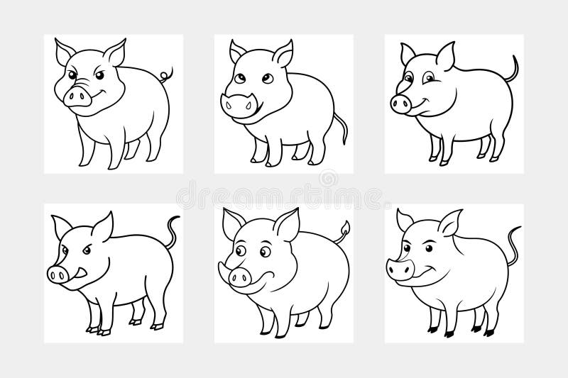 Pig Line Art Vector Illustration. Stock Vector - Illustration of ...