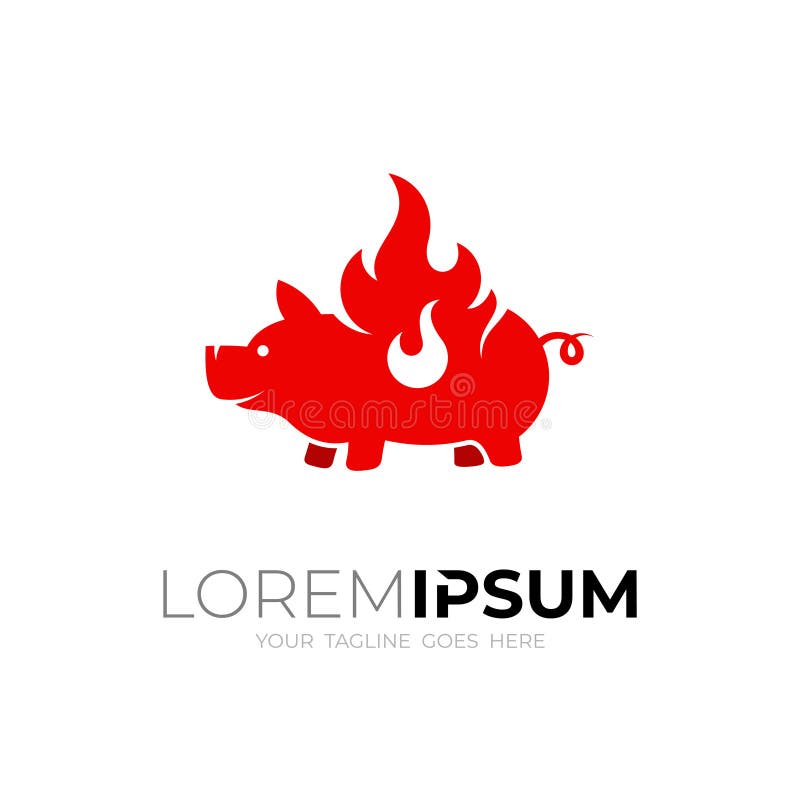 Pig Logo and Fire Icon, Barbecue Logo with Pig Stock Vector ...