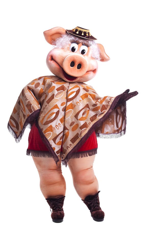Pig Mascot Costume Dance in Poncho Stock Image - Image of bizarre ...