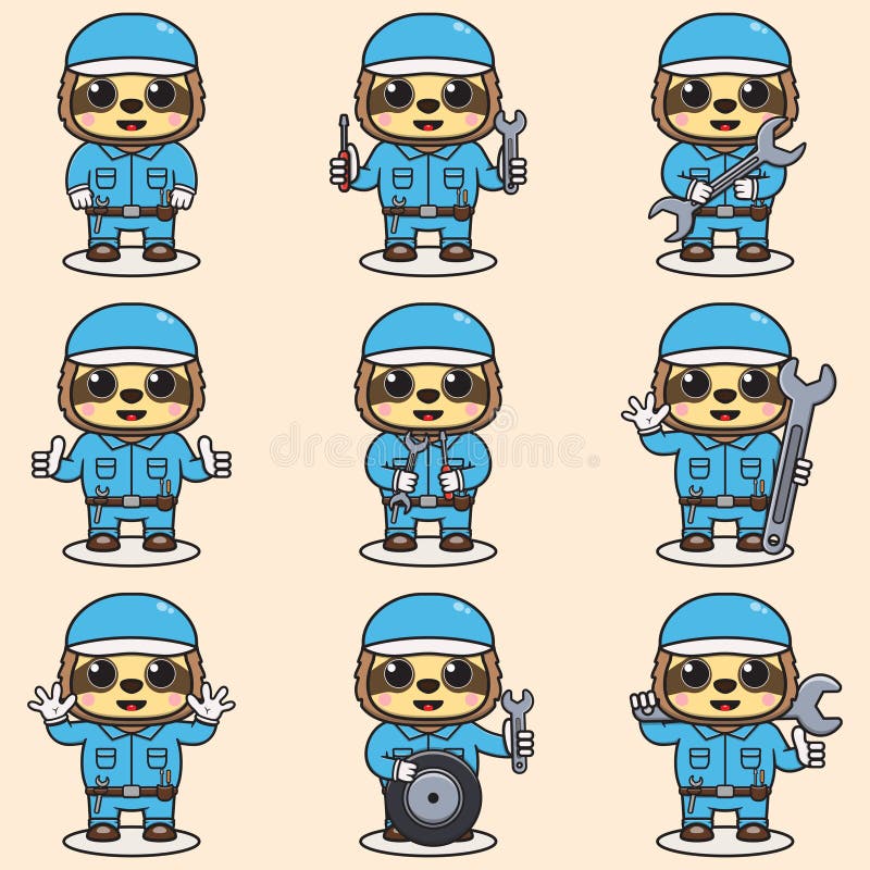 Mascot Cartoon of Cute Sloth Wearing Mechanic Uniform and Cap Stock ...