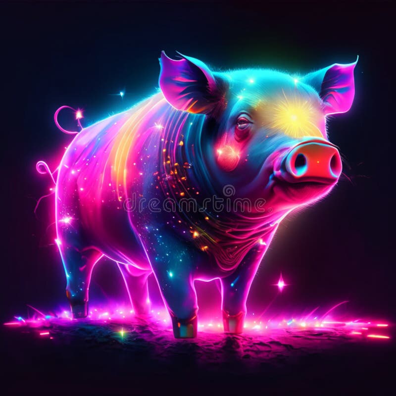 Pig in Neon Light. Vector Illustration of a Stylized Pig Stock ...