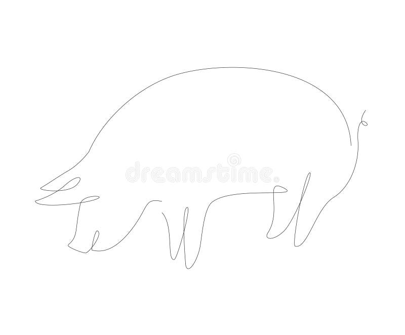 Pig One Line Illustration. Pork Single Line. Household Animals Line Art ...