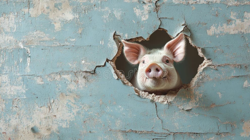 Pig Peeking through a Hole in the Wall Stock Illustration ...