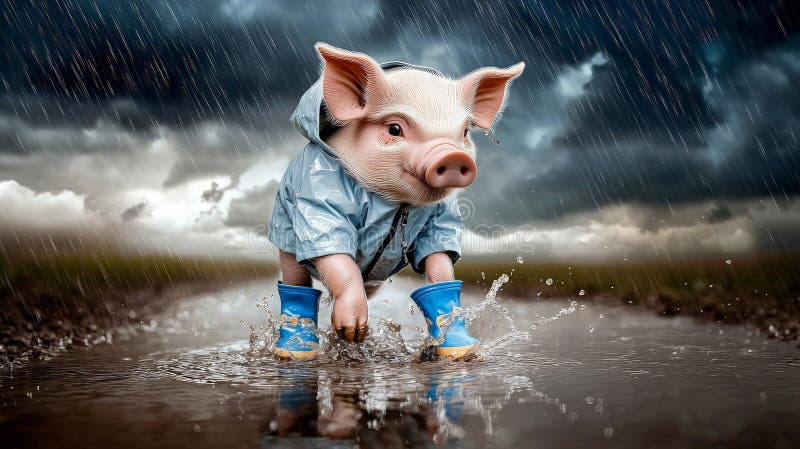 Pig in Rainboots stock image. Image of splash, clouds - 336552897