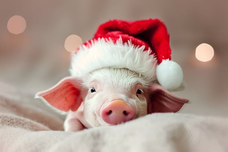 Pig in a Red Santa Claus Hat Isolated on White. Stock Image - Image of ...