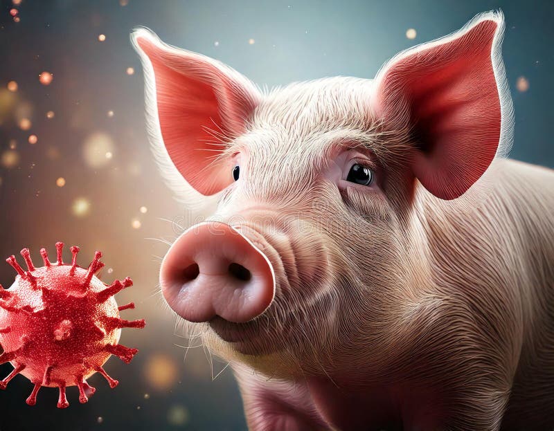 A Pig with a Red Virus on Its Face Stock Image - Image of domestic ...