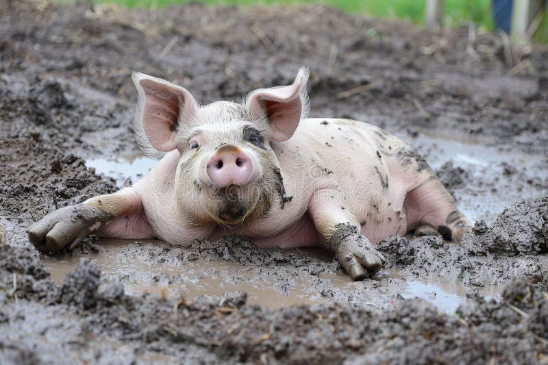 A Pig is Relaxing and Rolling in the Mud, a Playful Pig Rolling Around ...